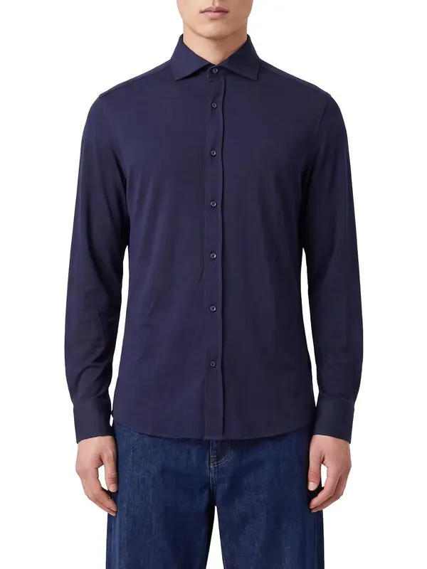 Brunello Cucinelli Slim Fit Cotton And Silk Shirt With French Collar - Cobalt