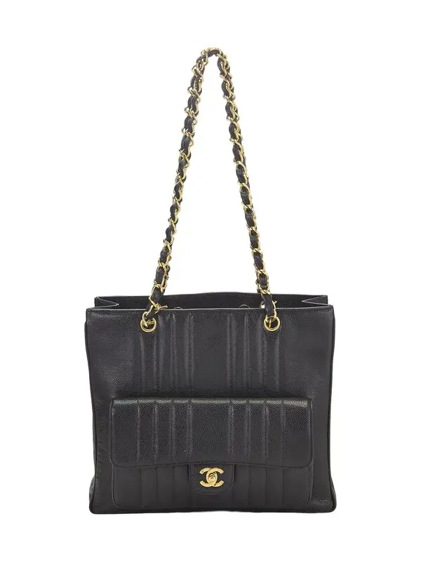 Chanel Vertical Quilted Caviar Pocket Tote - Black