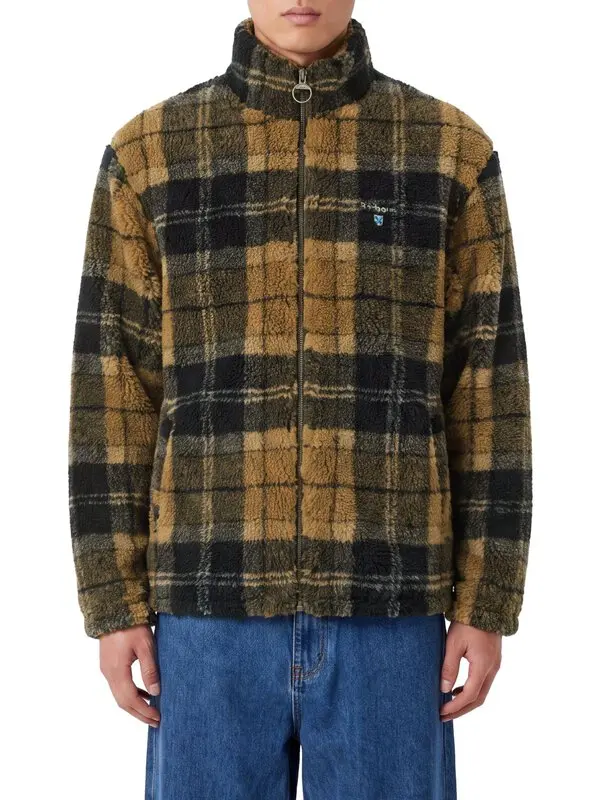Barbour Tartan Pattern Fleece Jacket With High Neck And Zip Closure - Cream
