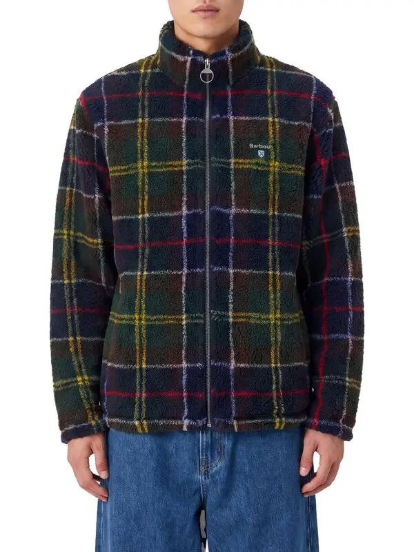 Barbour Tartan Pattern Fleece Jacket With High Neck And Zip Closure - Green