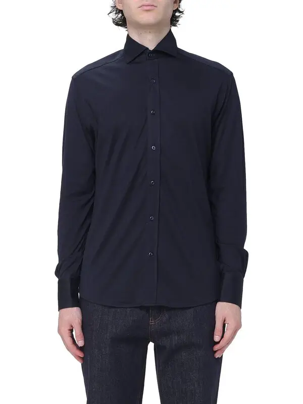Brunello Cucinelli Slim Fit Cotton And Silk Shirt With French Collar - Blue