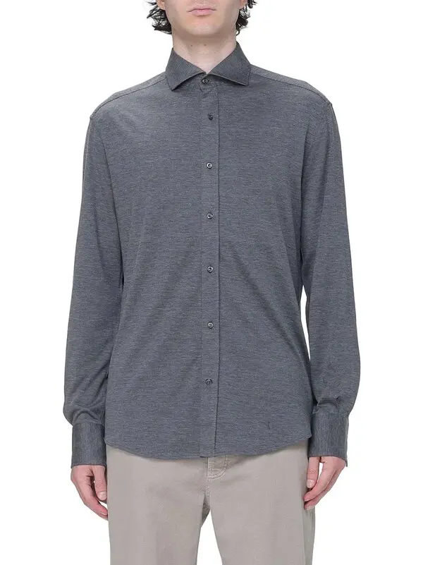 Brunello Cucinelli Slim Fit Cotton And Silk Shirt With French Collar - Grey