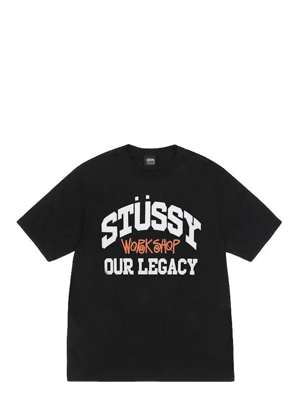 StÜssy X Our Legacy Work Shop Collegiate Pigment Dyed Tee Shirt - Black