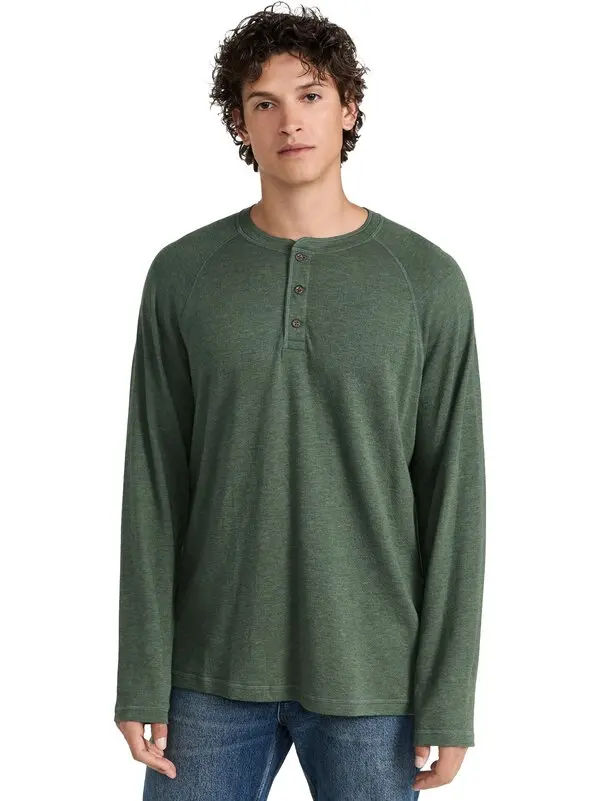 Faherty Brand Cloud Long Sleeve Henley - Deep Fern Heather