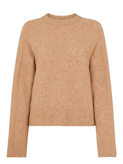 Whistles Alana Crewneck Wool-blend Knitted Jumper - Tan