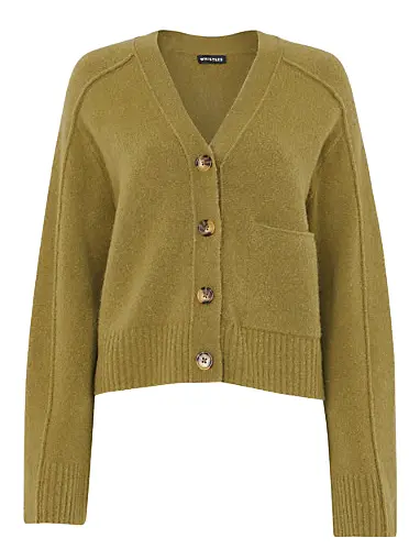 Whistles Pocket Relaxed-fit Wool-blend Knitted Cardigan - Pale Green
