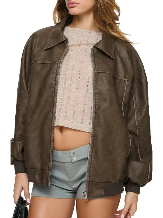 Princess Polly Goldsmith Faux Leather Jacket - Brown