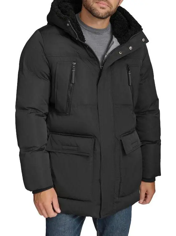Andrew Marc Water Resistant Puffer Parka With Faux Shearling Lining - Black