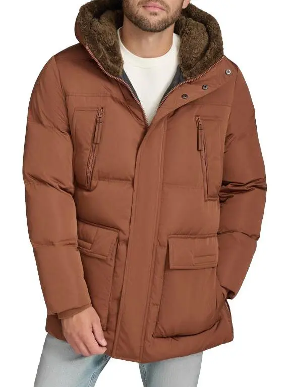 Andrew Marc Water Resistant Puffer Parka With Faux Shearling Lining - Copper