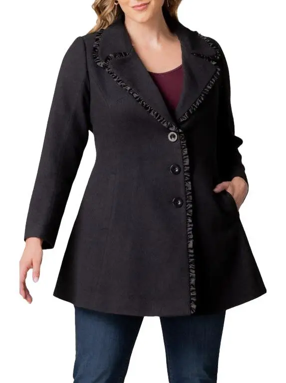 KIYONNA Juliette Satin Trim Coat - Black Noir