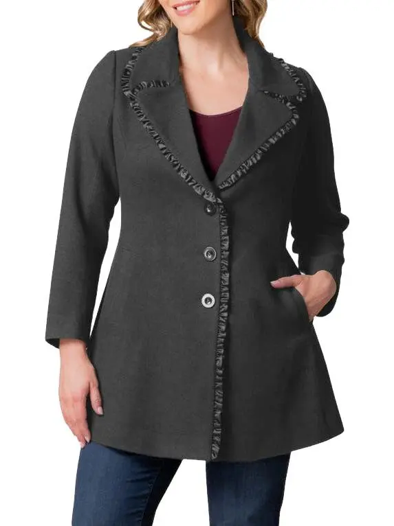 KIYONNA Juliette Satin Trim Coat - Graphite Grey