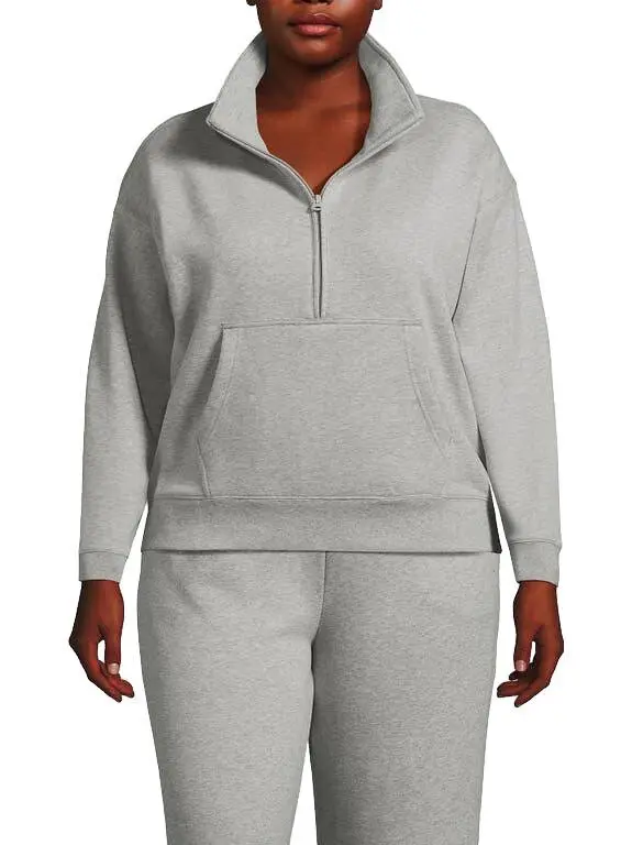 LANDS' END Relaxed Fit Half-zip Long Sleeve Sweatshirt - Gray Heather