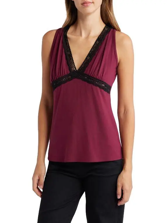 Loveappella Lace Inset Tank - Burgundy