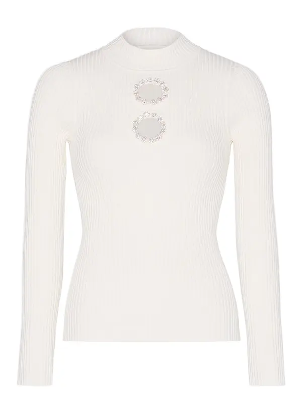 MILLY Crystal Cut Out Knit Top - Ecru