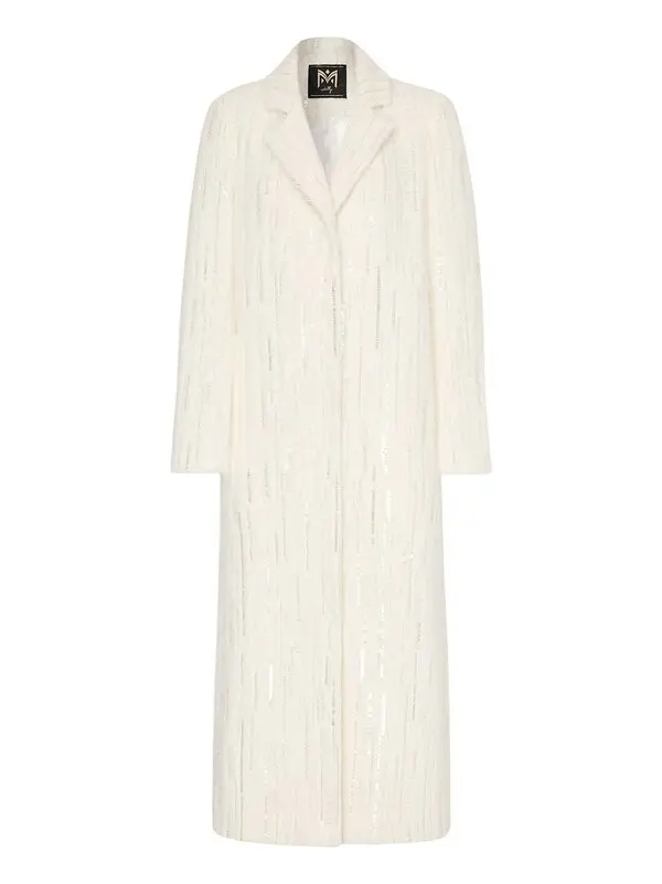 MILLY Embellished Faux Mohair Longline Coat - White