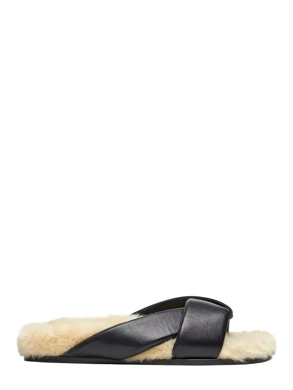 EMME PARSONS Fur-lined Folded Slides Sandal - Black Nappa