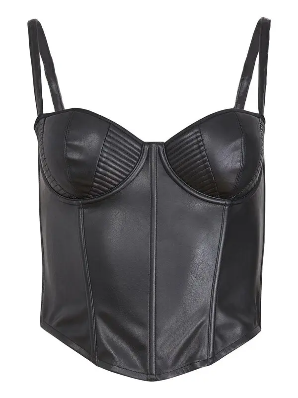 Fleur Du Mal Vegan Leather Bustier Top - Black