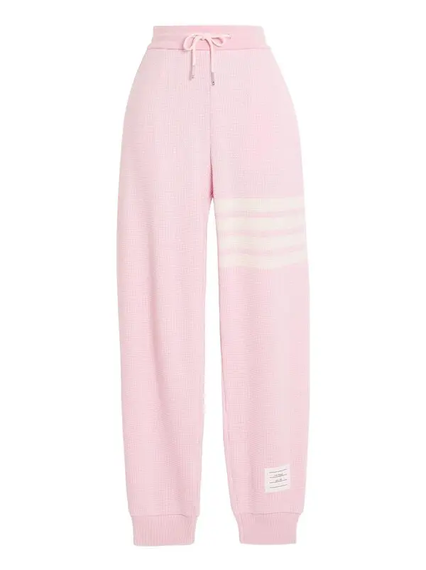 Thom Browne Striped Waffle-knit Cashmere And Wool-blend Track Pants - Baby Pink