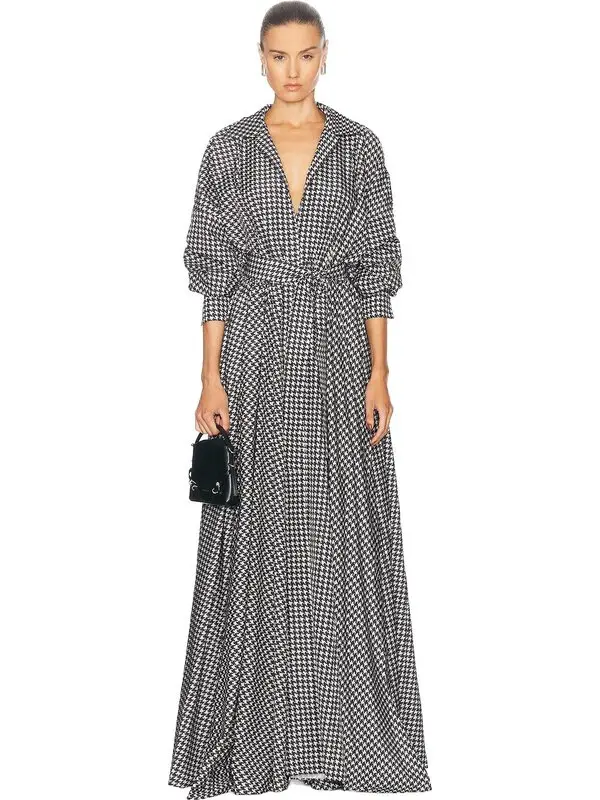 Norma Kamali Super Oversized Boyfriend Shirt Flared Gown - Large Houndstooth
