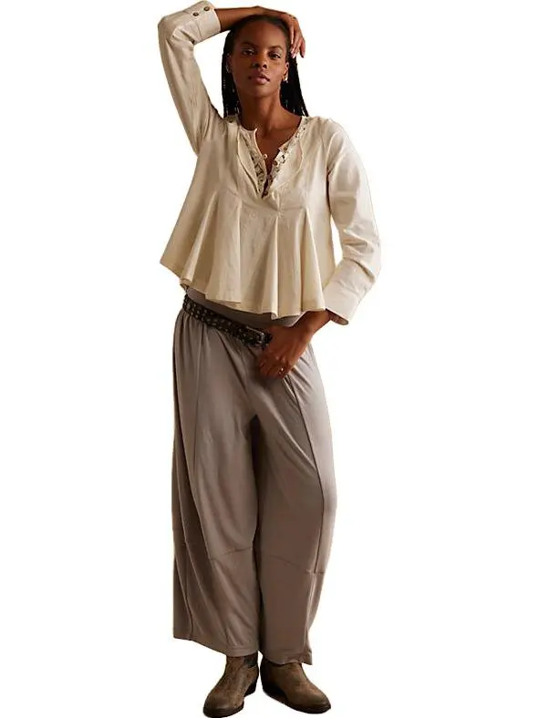 Free People Wide-leg Knit Pants - Silver Lining