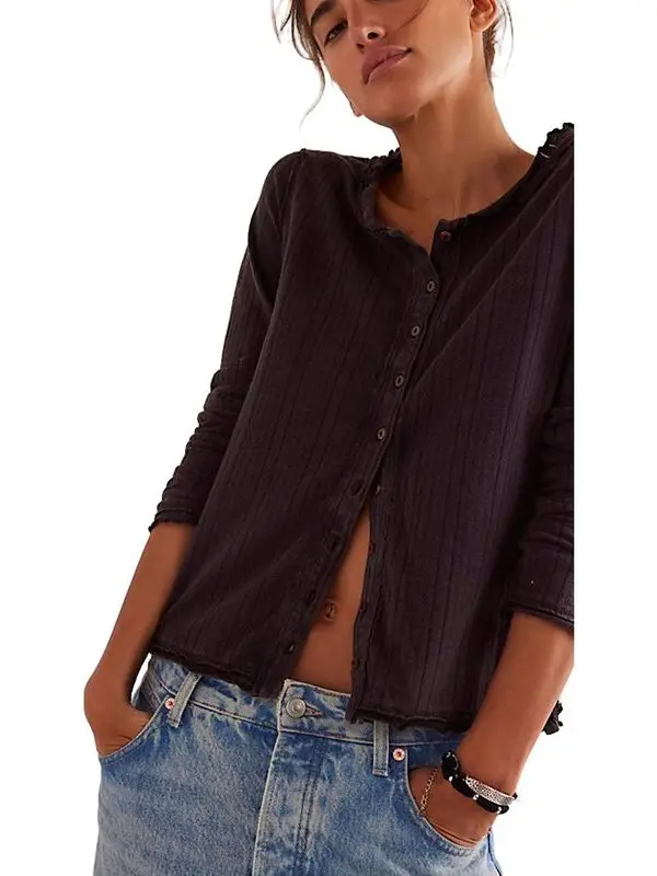 Free People We The Free Penny Pointelle Cardigan - Black