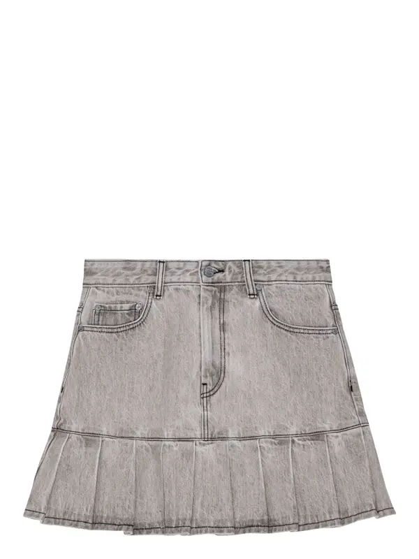 GANNI Denim Pleated Mini Skirt - Grey