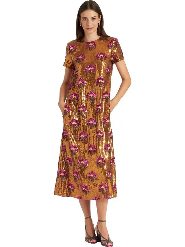 La DoubleJ Super Swing Dress - Textured Sequins Rust