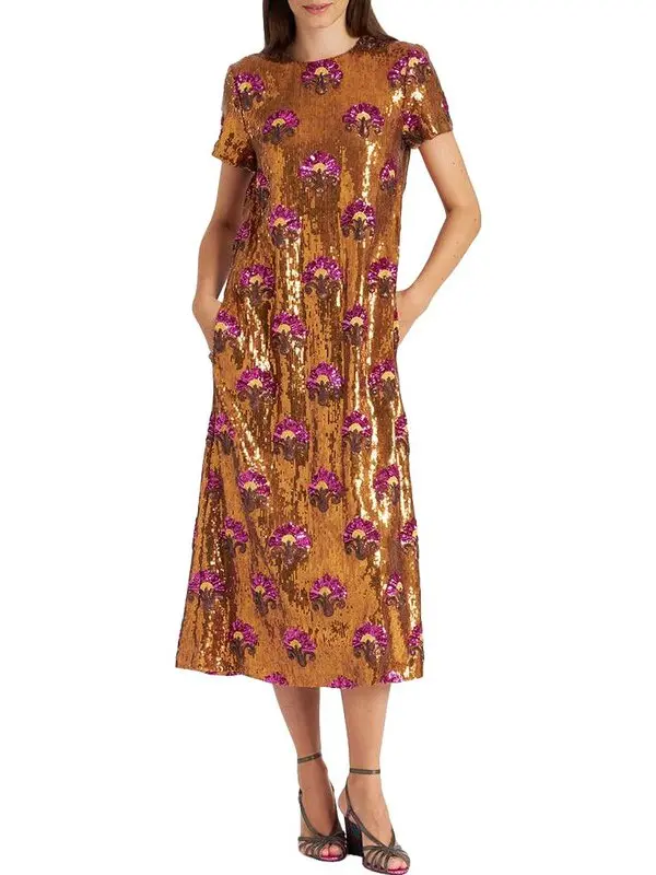 La DoubleJ Super Swing Dress - Textured Sequins Rust