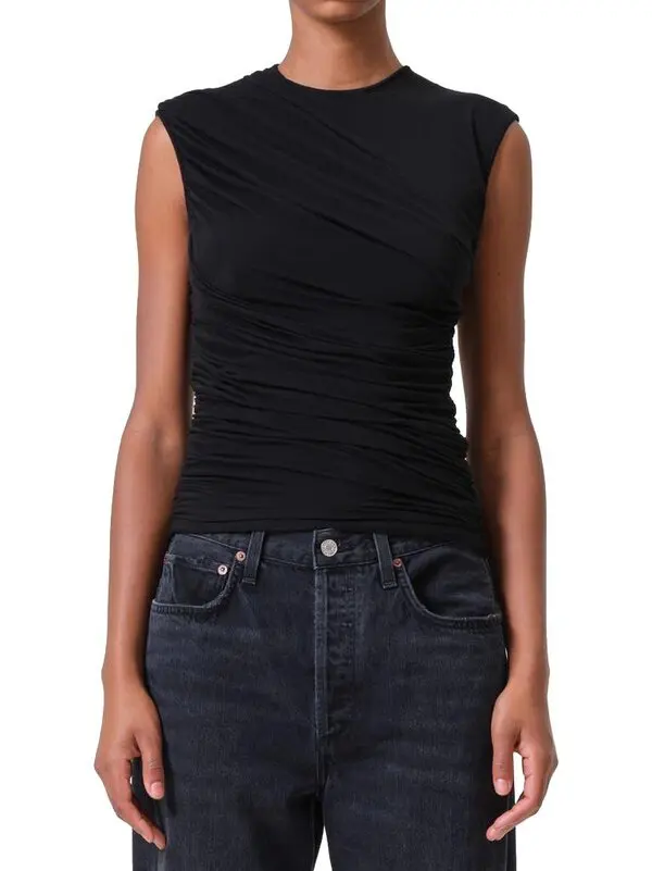 AGOLDE Ester Rib Ruched Tank - Black