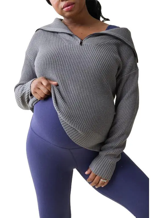 INGRID & ISABEL Quarter Zip Maternity Sweater - Dark Gray