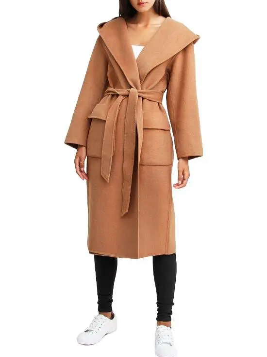 BELLE & BLOOM Runaway Wool Blend Robe Coat - Dark Camel
