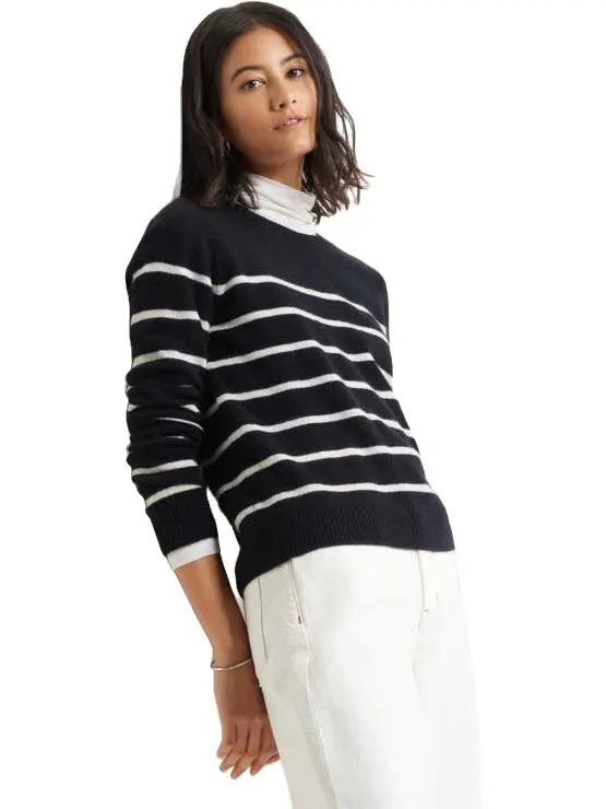 Caslon Cashmere Crewneck Sweater - Black- Ivory Stacy Stripe