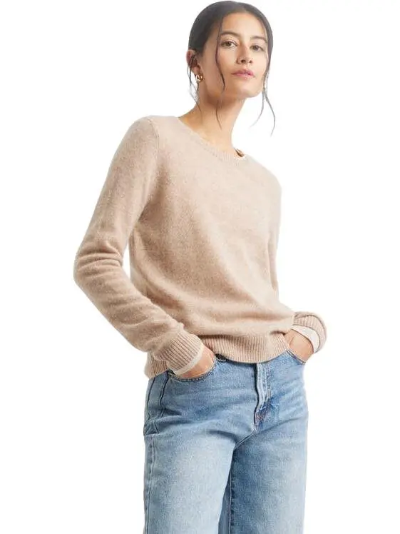 Caslon Cashmere Crewneck Sweater - Tan Camel Dark Heather