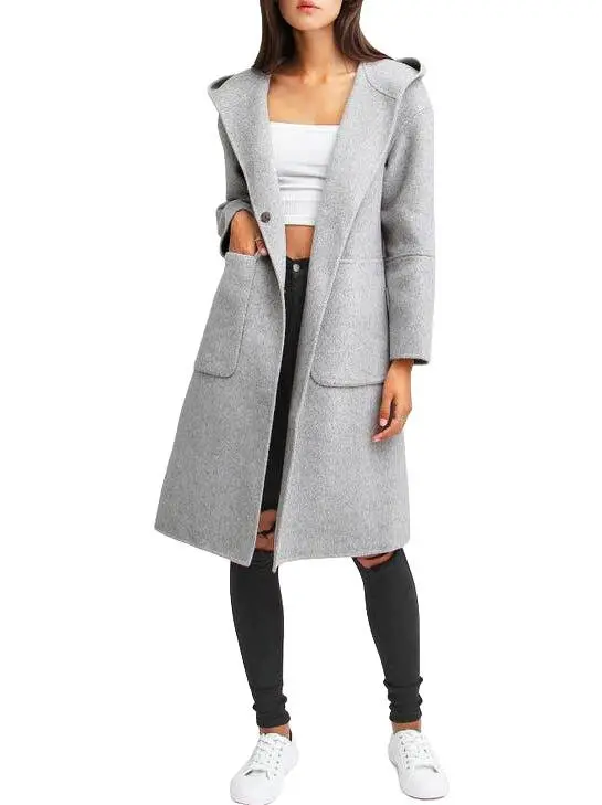 BELLE & BLOOM Wool Blend Oversized Hooded Coat - Grey