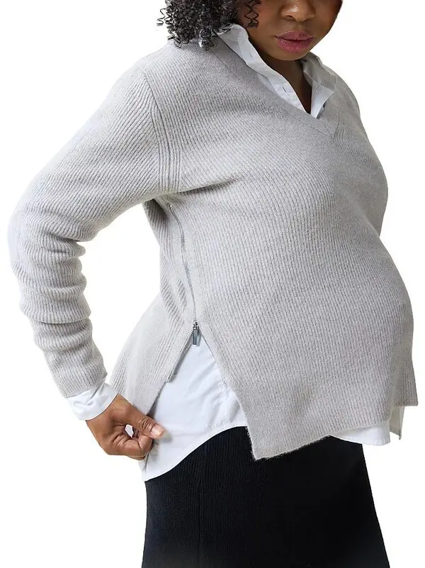 Ingrid & Isabel Maternity Side Zip Sweater - Light Gray