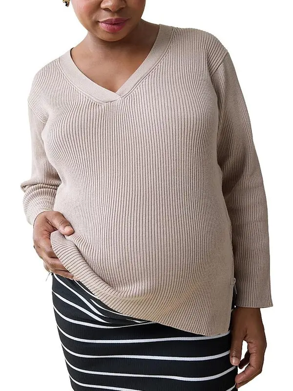 Ingrid & Isabel Maternity Side Zip Sweater - Beige