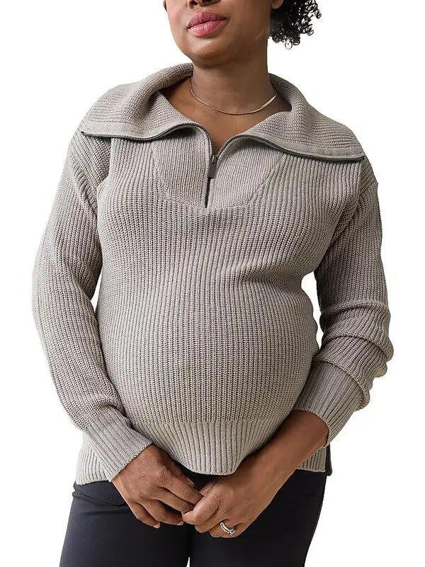 INGRID & ISABEL Maternity Zip-up Sweater - Taupe