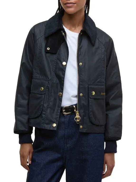 Barbour Beadnell Crop Waxed Cotton Jacket - Navy Classic