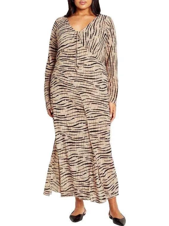 City Chic Anthea Zebra Print Maxi Dress - Neutral Wave