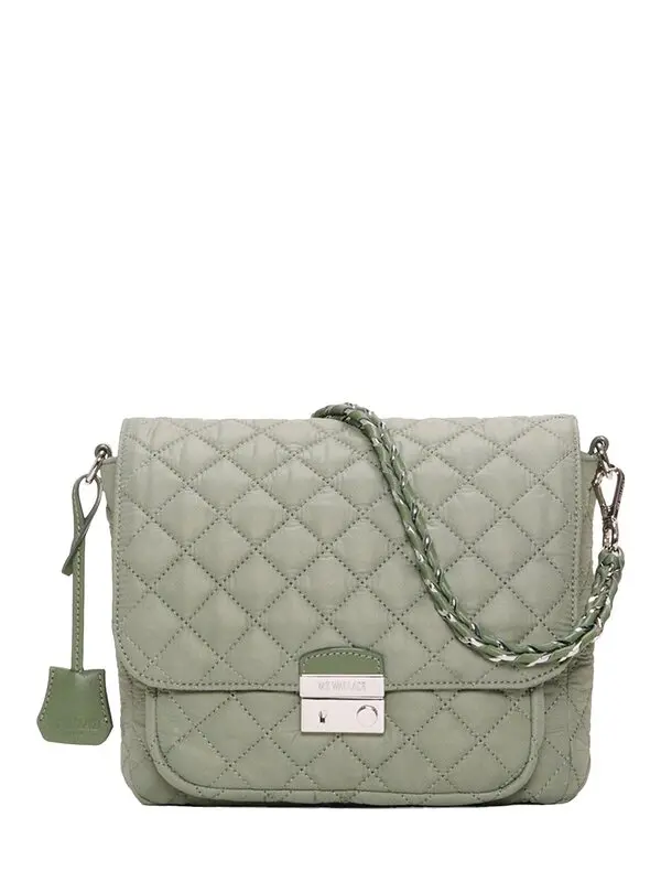 Mz Wallace Medium Crosby Lock Quilted Nylon Crossbody Bag - Agave Green
