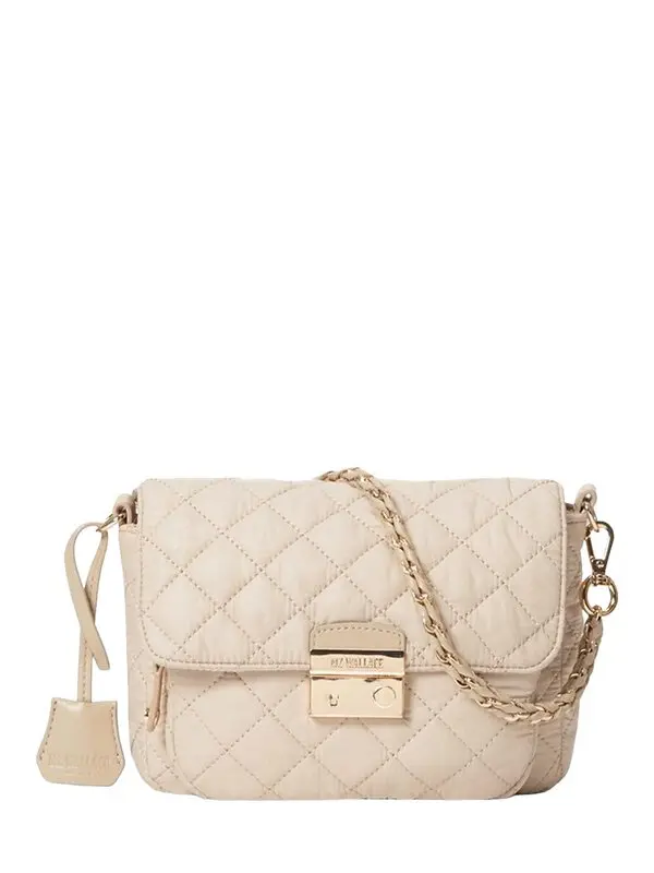 Mz Wallace Small Crosby Lock Quilted Nylon Crossbody Bag - Buff