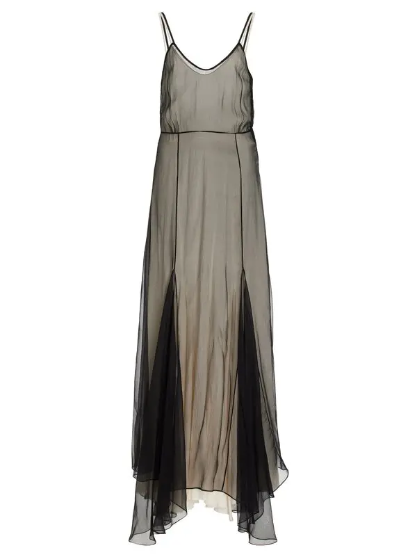 COLLEEN ALLEN Silk Chiffon Godet Maxi Dress - Black,white
