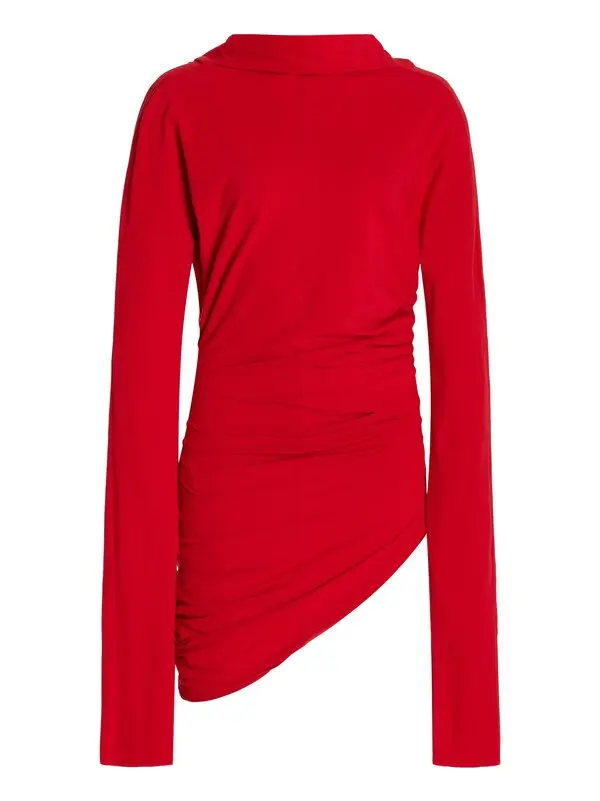 COLLEEN ALLEN Asymmetric Gathered Cotton-poplin Top - Red