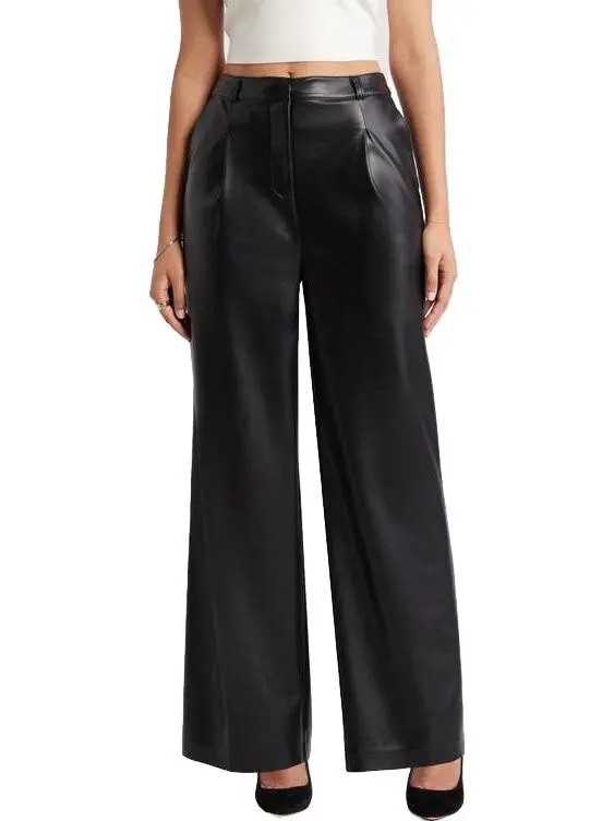 OPEN EDIT Faux Leather Wide Leg Trousers - Black