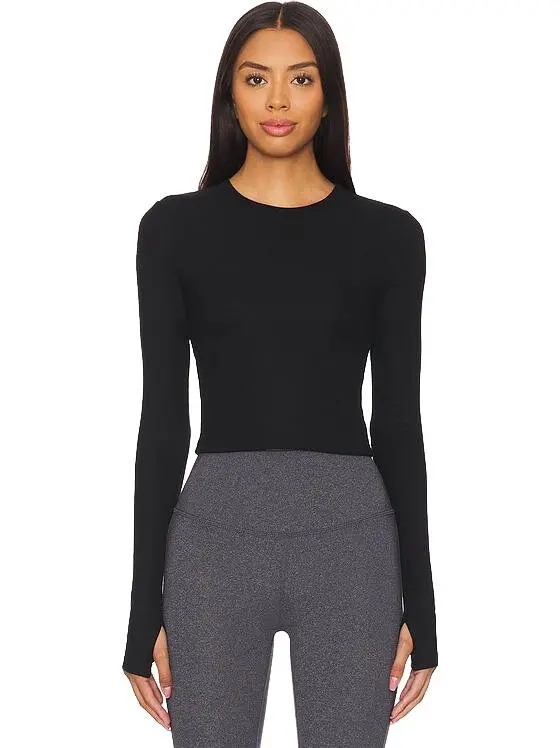 Splits59 Louise Rib Long Sleeve Crop Top - Black