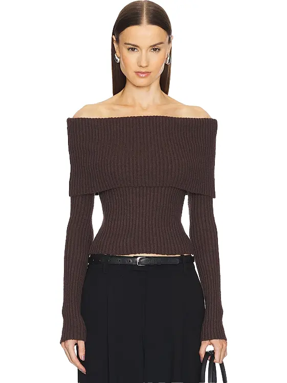 L'academie By Marianna Namir Off Shoulder Sweater - Chocolate Brown