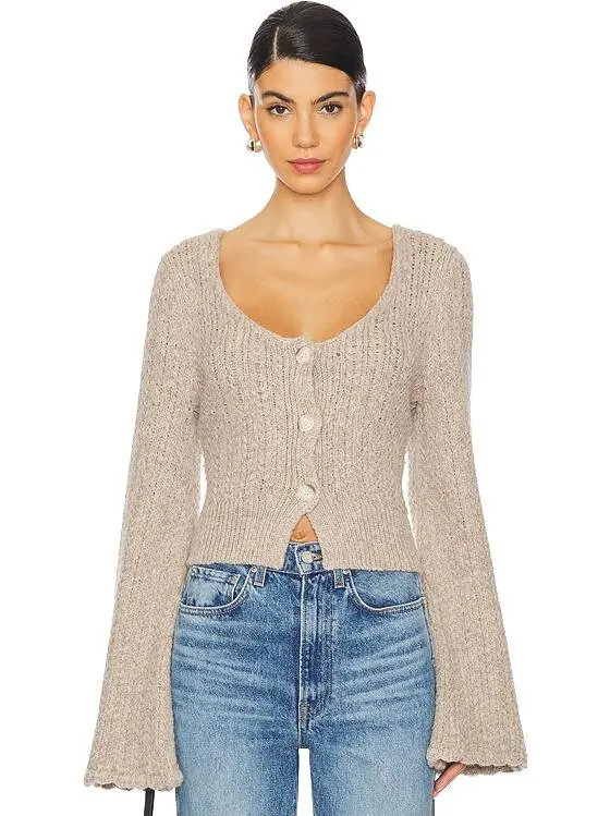 NATION LOS ANGELES Berenice Round Neck Cardigan - Oatmeal Heather