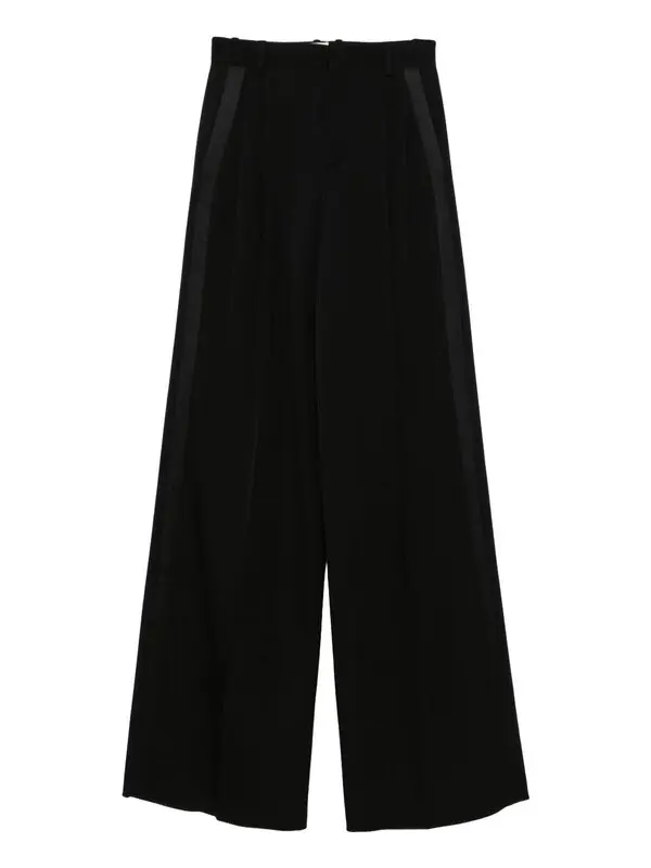 Saint Laurent Wool Wide Leg Trousers - Black