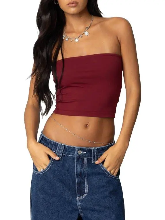 EDIKTED Basic Crop Tube Top - Burgundy
