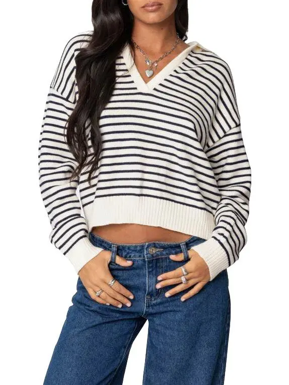 EDIKTED Copenhagen Oversize Stripe Sweater - Navy-and-cream